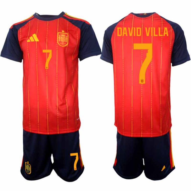 Poceni Nogometni dresi kompleti David Villa #7 Španija Domači SP 2026